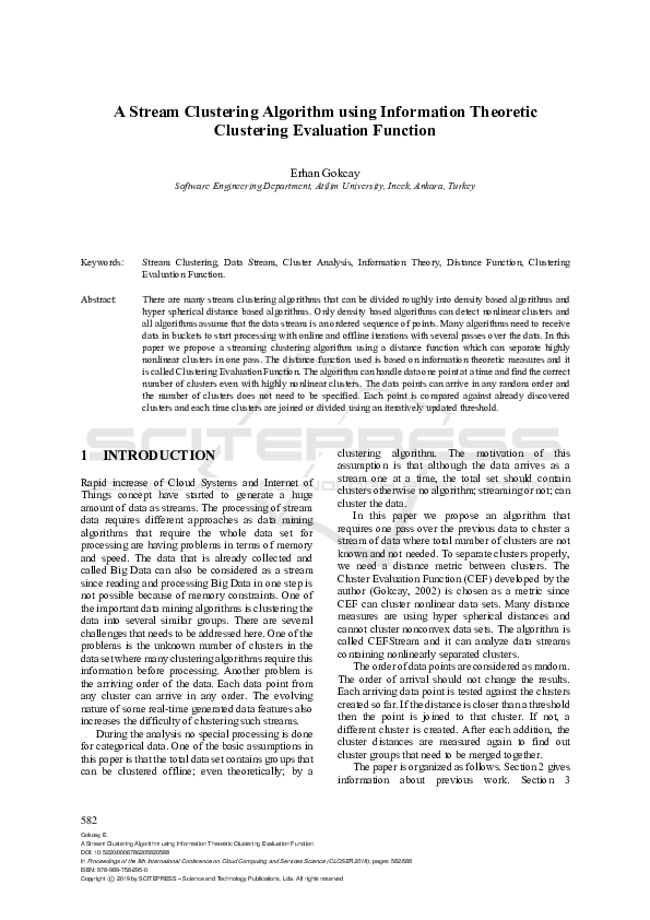 Pdf Streaming Clustering Algorithm With Information Theoretic Evaluation