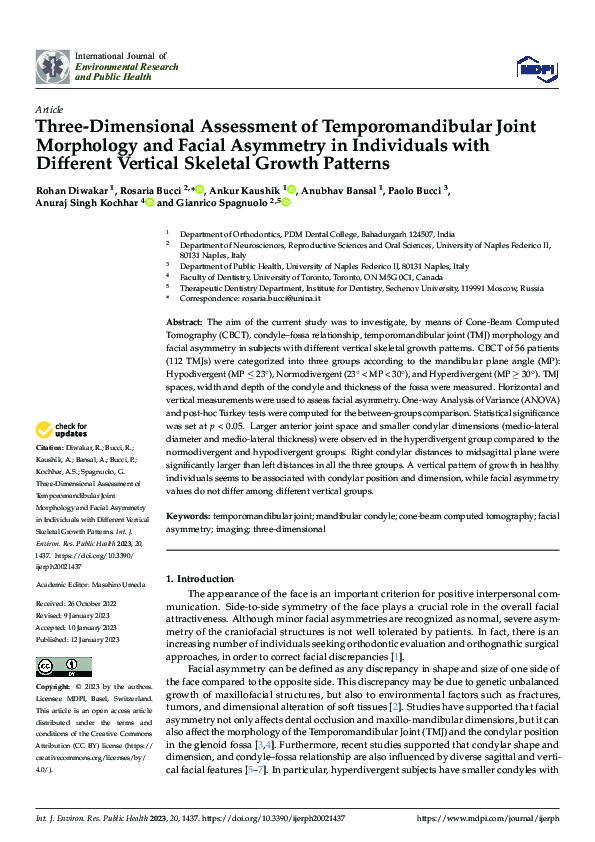 (PDF) Three-Dimensional Assessment of Temporomandibular Joint Morphology and Facial Asymmetry in ...