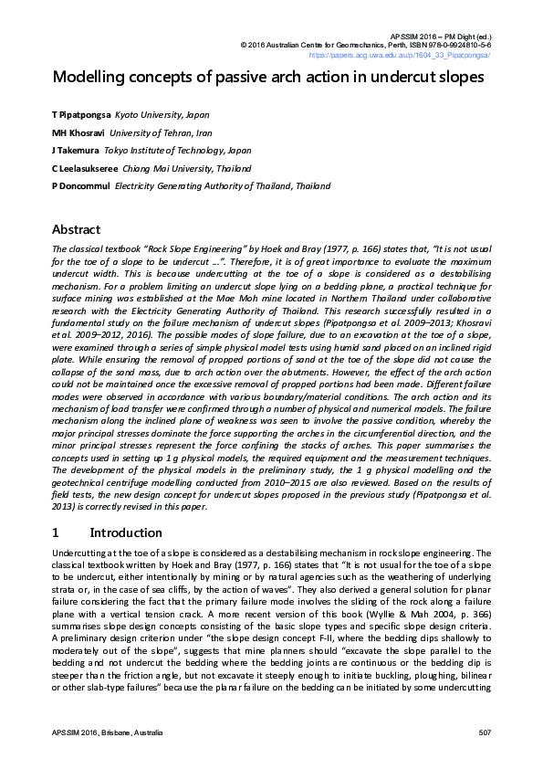 (PDF) Modelling concepts of passive arch action in undercut slopes