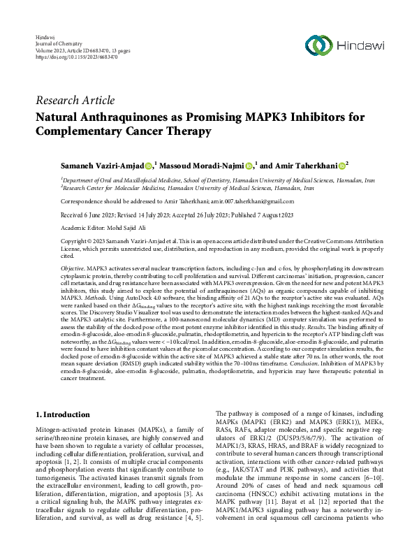 (PDF) Natural Anthraquinones as Promising MAPK3 Inhibitors for ...
