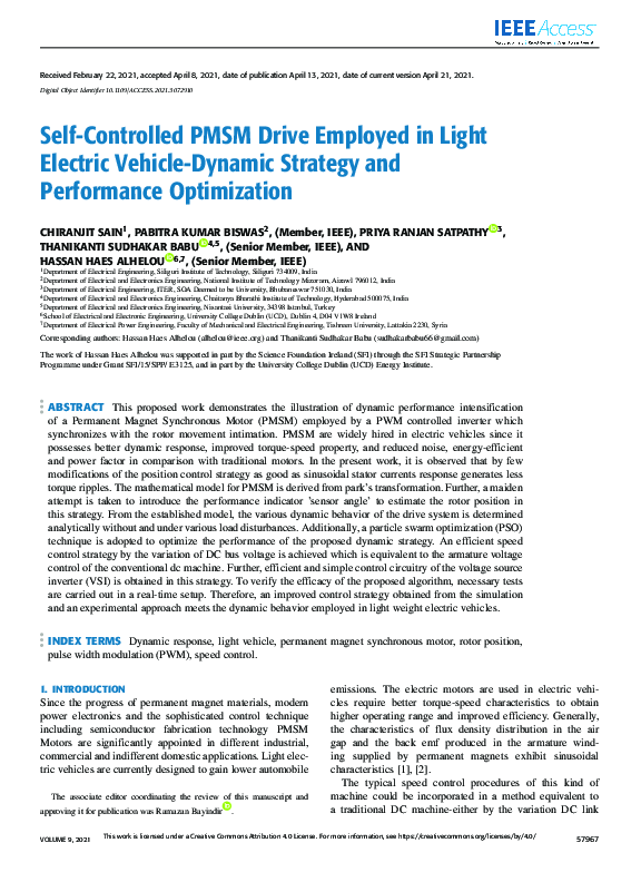 (PDF) Self-Controlled PMSM Drive Employed in Light Electric Vehicle-Dynamic Strategy and ...
