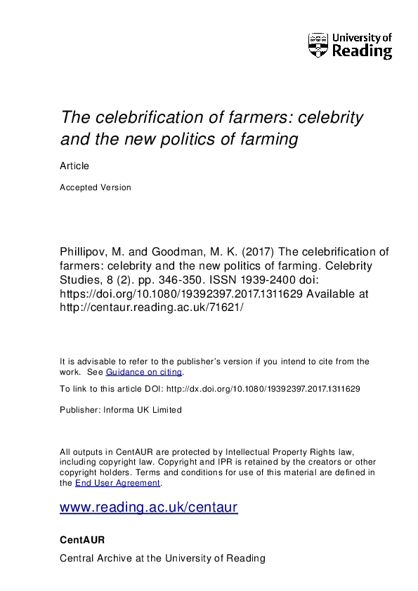 (PDF) The celebrification of farmers: celebrity and the new politics of ...