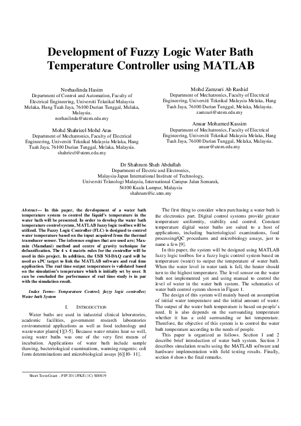 Pdf Development Of Fuzzy Logic Water Bath Temperature Controller Using Matlab Norhaslinda