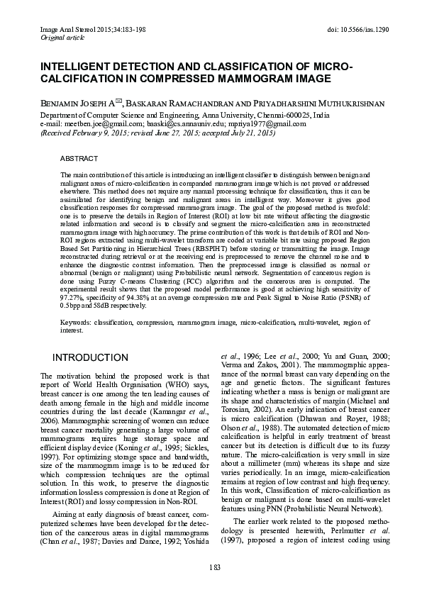Intelligent Detection And Classification Of Microcalcification In Compressed Mammogram Image