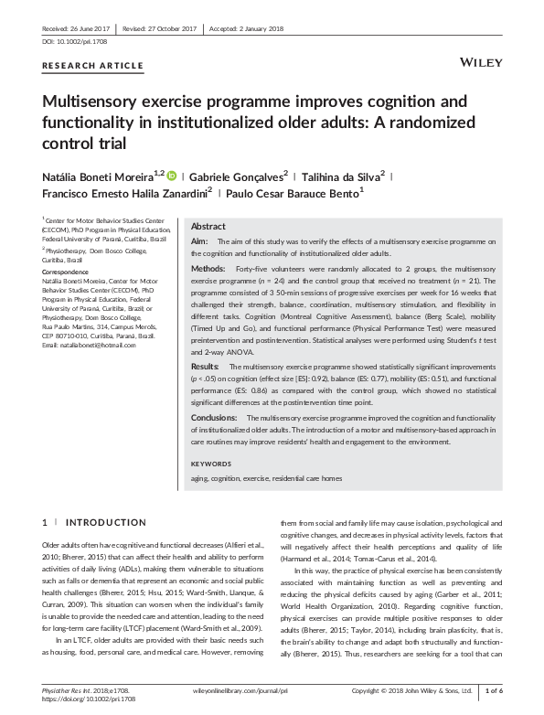 (PDF) Multisensory exercise programme improves cognition and functionality in institutionalized ...