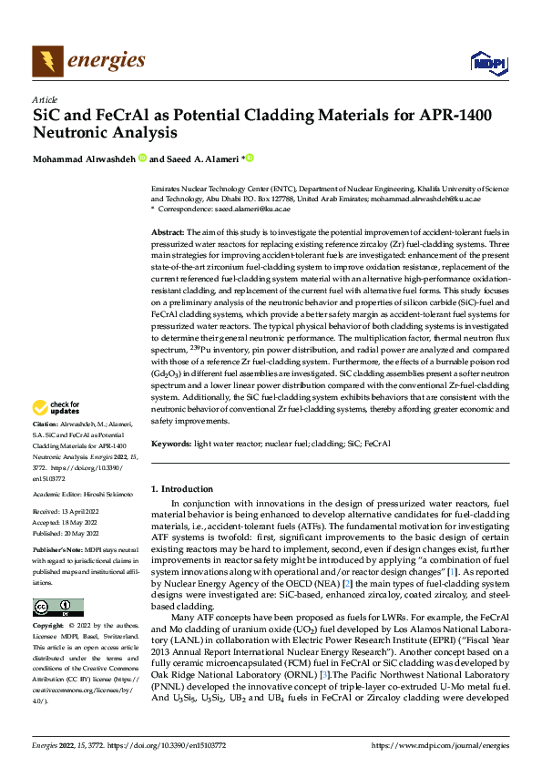 (PDF) SiC and FeCrAl as Potential Cladding Materials for APR-1400 ...