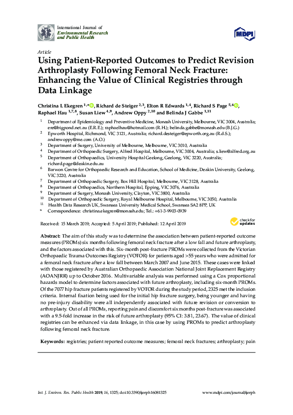 (PDF) Using Patient-Reported Outcomes to Predict Revision Arthroplasty Following Femoral Neck ...
