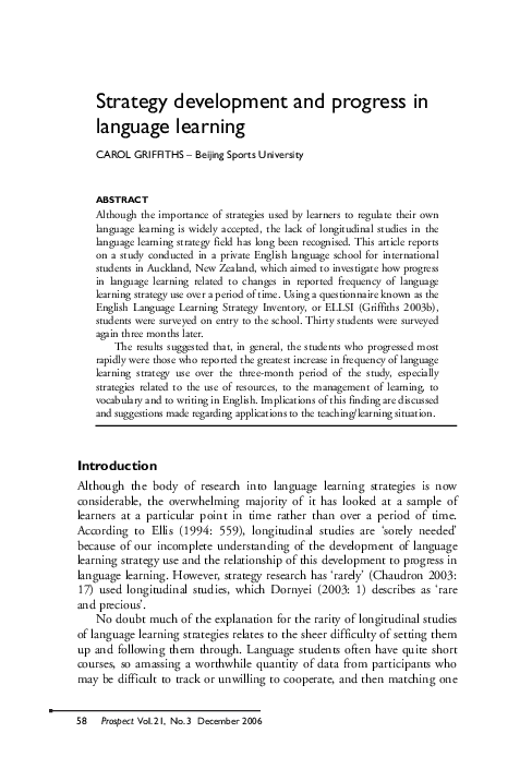 (PDF) Strategy development and progress in language learning