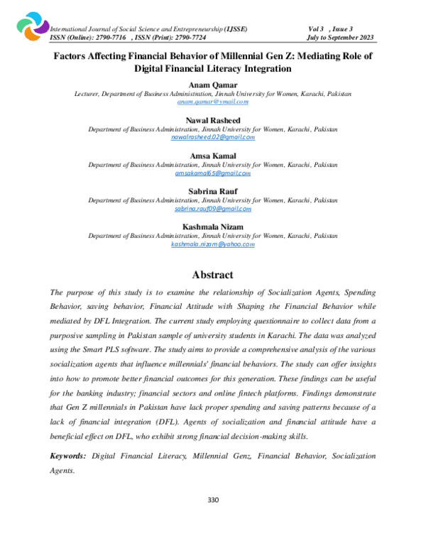 (PDF) Factors Affecting Financial Behavior of Millennial Gen Z: Mediating Role of Digital ...
