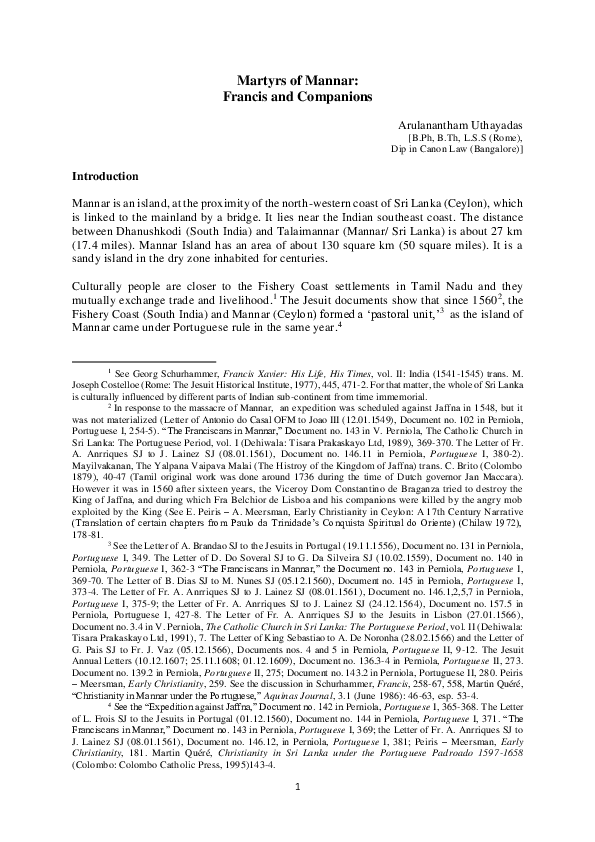 (PDF) Martyrs of Mannar: Francis and Companions