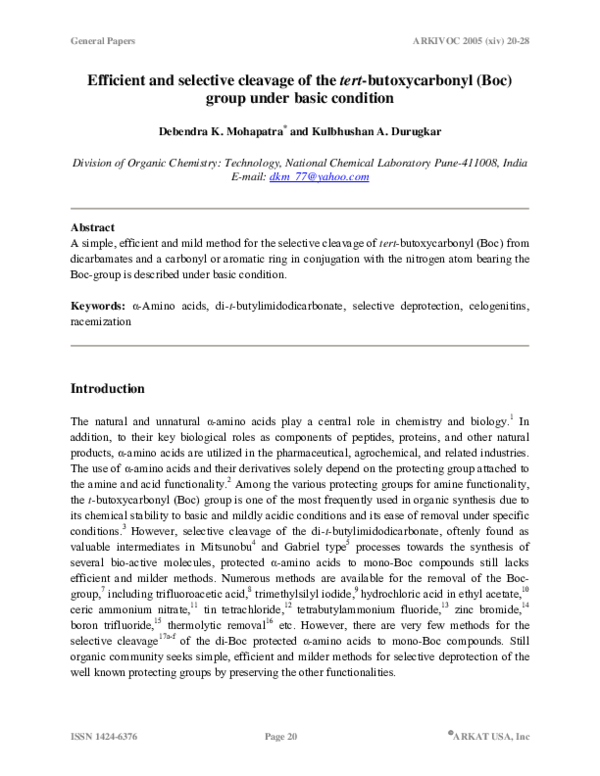 (PDF) Efficient and selective cleavage of the tert-butoxycarbonyl (Boc ...