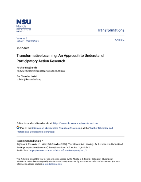 (PDF) Transformative Learning: An Approach to Understand Participatory Action Research