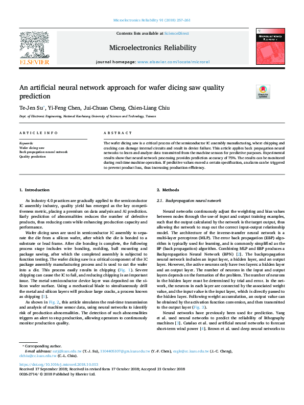 (PDF) An artificial neural network approach for wafer dicing saw quality prediction