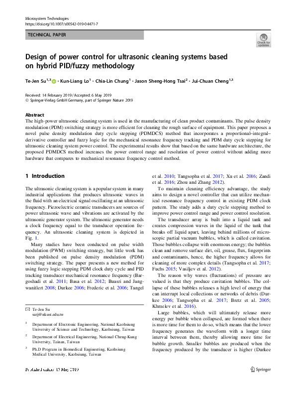 (PDF) Design of power control for ultrasonic cleaning systems based on ...