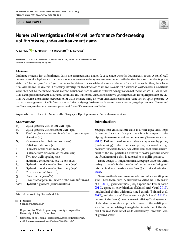 (PDF) Numerical investigation of relief well performance for decreasing ...