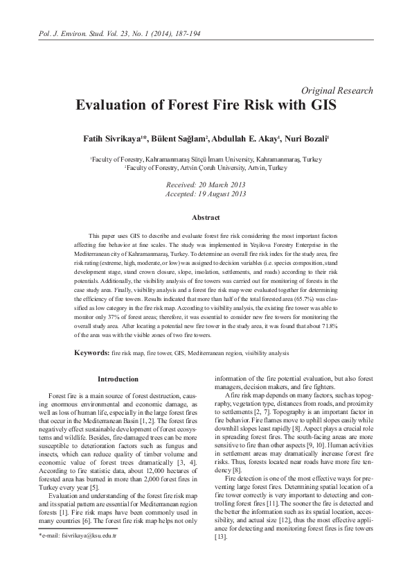 (PDF) Evaluation of Forest Fire Risk with GIS