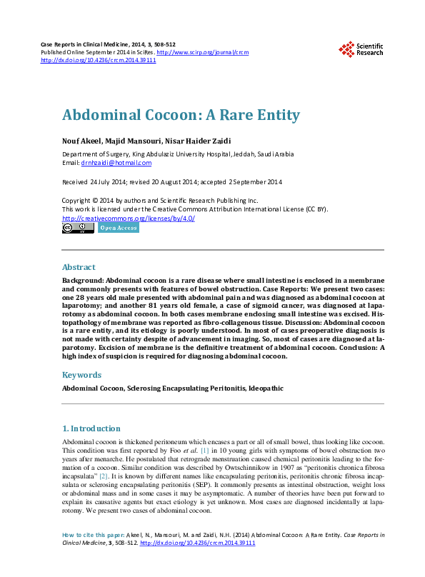 (PDF) Abdominal Cocoon: A Rare Entity
