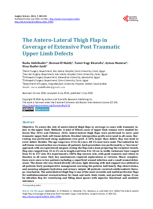 (PDF) The Antero-Lateral Thigh Flap in Coverage of Extensive Post ...
