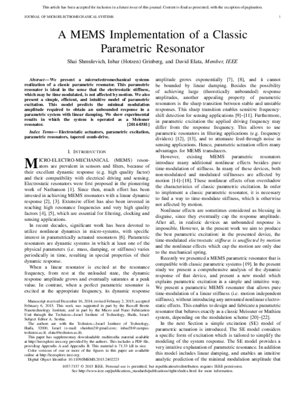 (PDF) A MEMS Implementation of a Classic Parametric Resonator