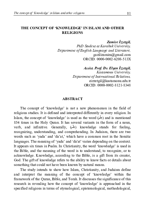 (PDF) THE CONCEPT OF 'KNOWLEDGE' IN ISLAM AND OTHER RELIGIONS