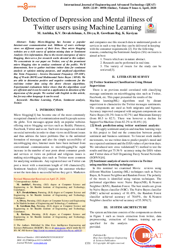 (PDF) Detection of Depression and Mental illness of Twitter users using ...