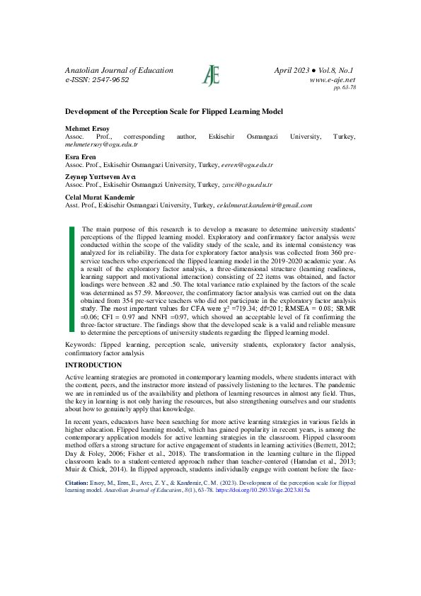 (PDF) Development of the Perception Scale for Flipped Learning Model