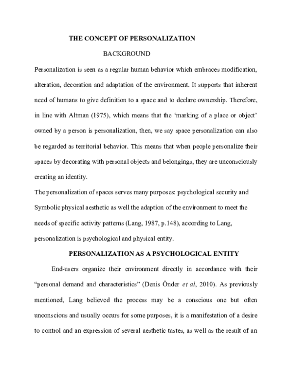 (DOC) THE CONCEPT OF PERSONALIZATION