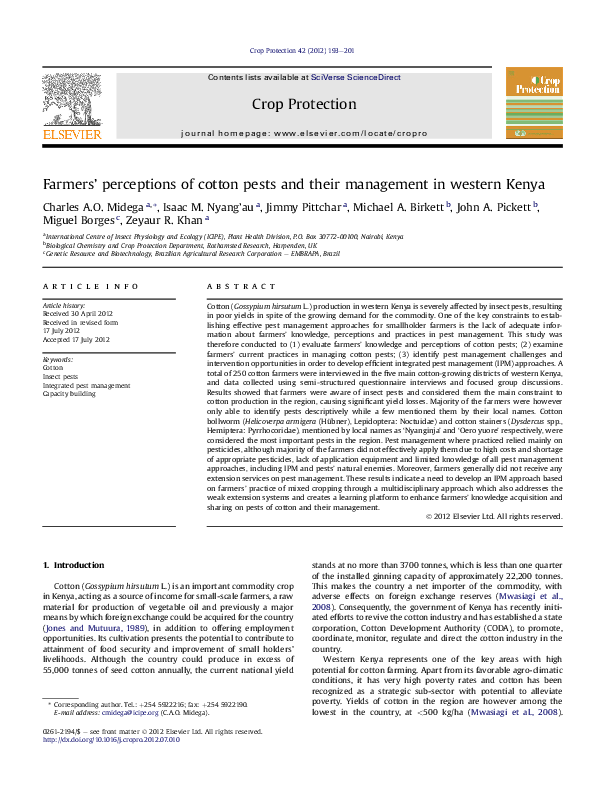(PDF) Farmers' perceptions of cotton pests and their management in western Kenya