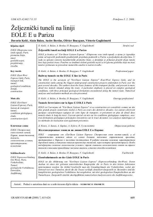 (PDF) Railway tunnels on the EOLE E line in Paris