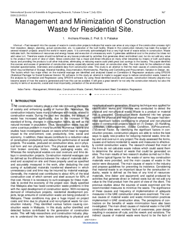 (PDF) Management and Minimization of Construction Waste for Residential ...