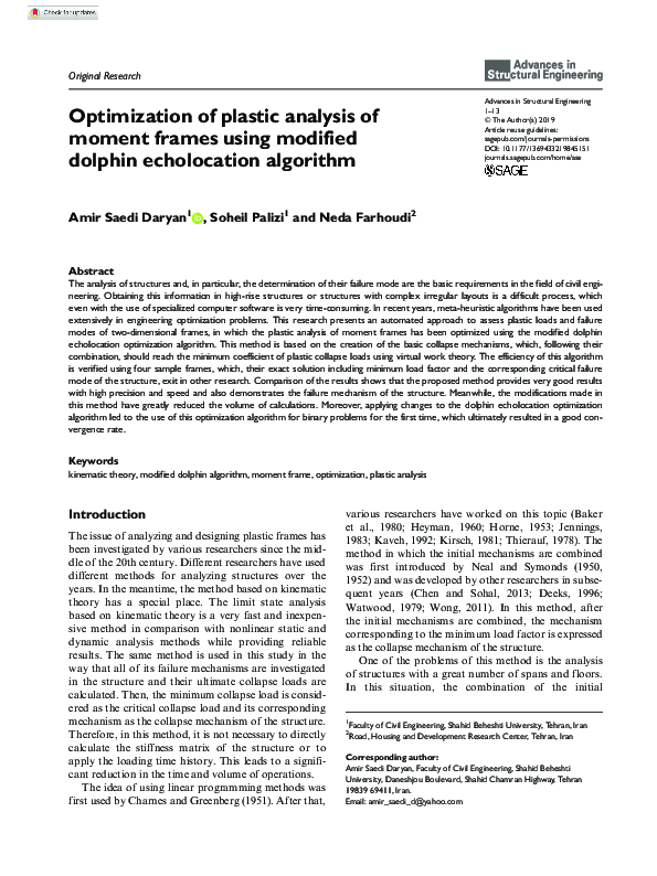 Pdf Optimization Of Plastic Analysis Of Moment Frames Using Modified 6660