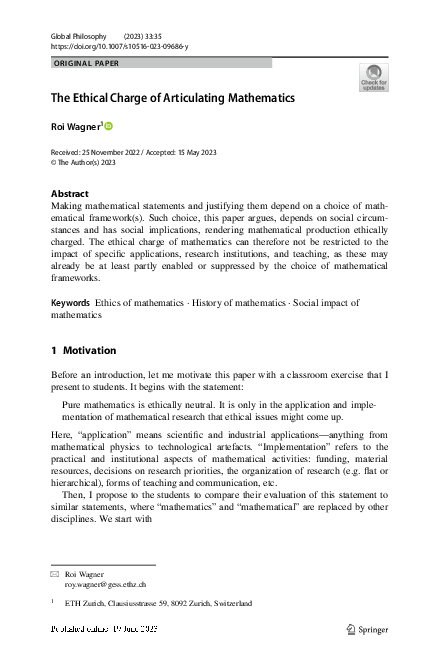 (PDF) The Ethical Charge of Articulating Mathematics