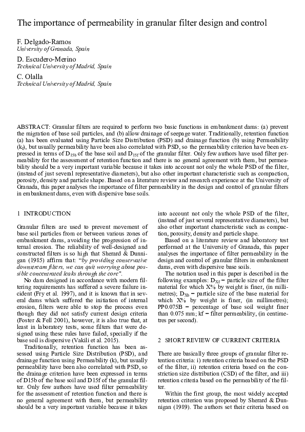 (PDF) The importance of permeability in granular filter design and control