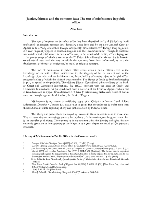 (PDF) Justice, Fairness and the Common Law: The Tort of Misfeasance in ...