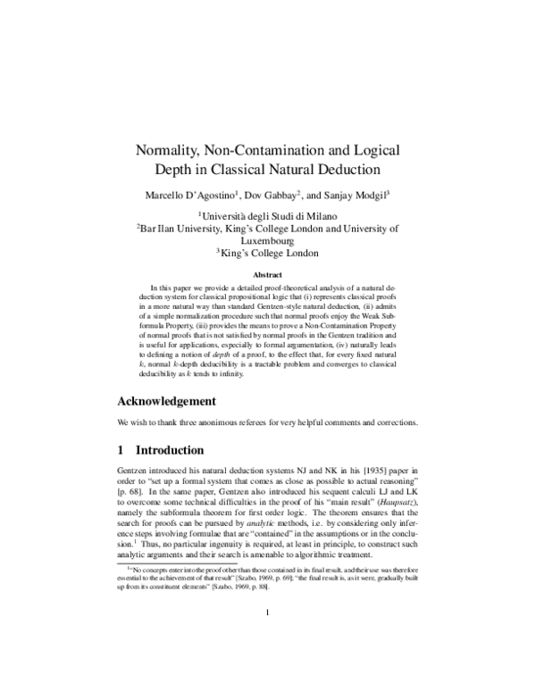 (PDF) Normality, Non-contamination and Logical Depth in Classical ...