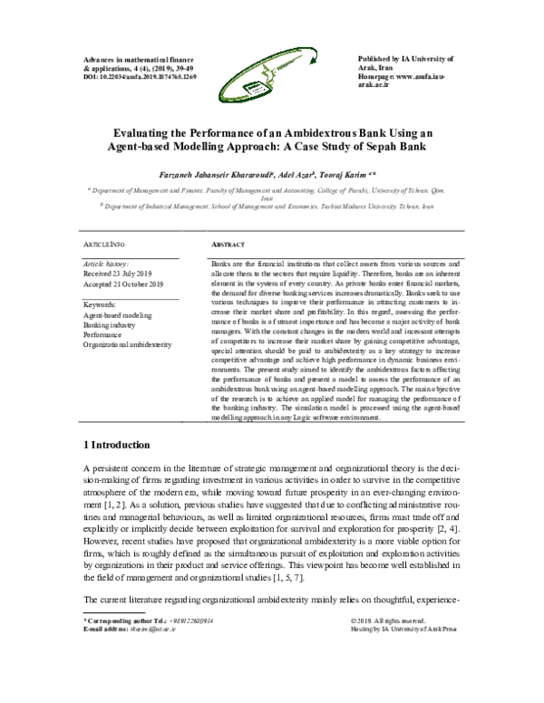 (PDF) Evaluating the Performance of an Ambidextrous Bank Using an Agent-based Modeling Approach ...
