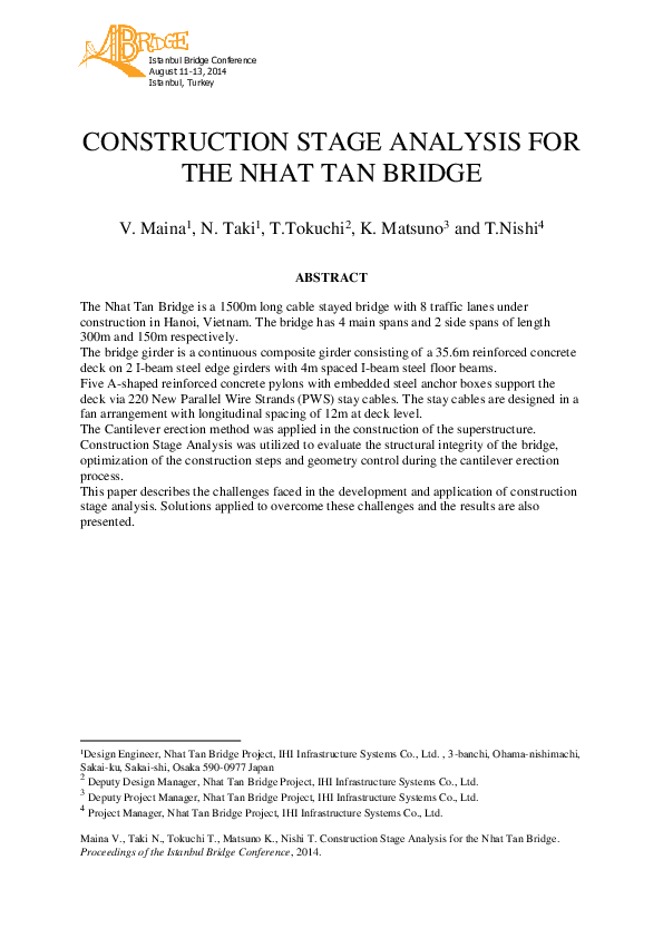 (PDF) Construction Stage Analysis for the Nhat Tan Bridge