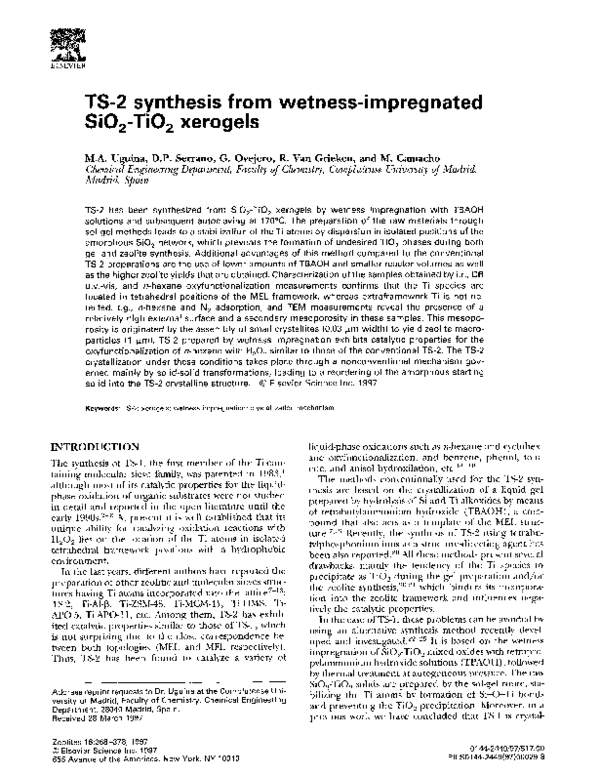 (PDF) TS-2 synthesis from wetness-impregnated SiO2-TiO2 xerogels