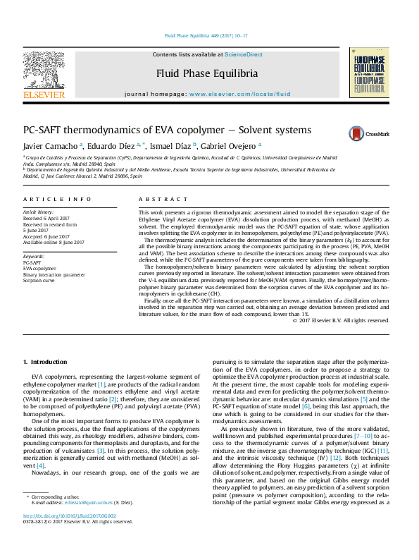 (PDF) PC-SAFT thermodynamics of EVA copolymer – Solvent systems