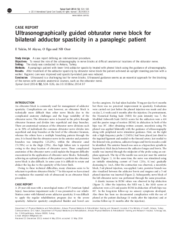 (PDF) Ultrasonographically guided obturator nerve block for bilateral ...