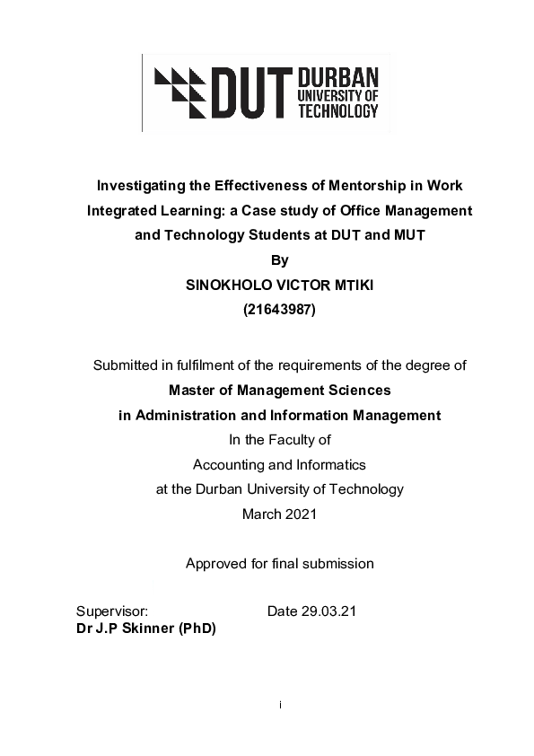 (PDF) Investigating the effectiveness of mentorship in Work Integrated Learning : a case study ...