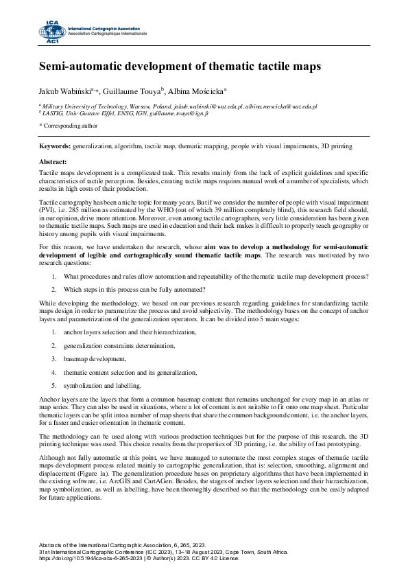 (PDF) Semi-automatic development of thematic tactile maps