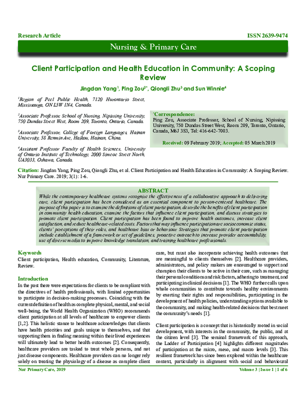(PDF) Client Participation and Health Education in Community: A Scoping ...