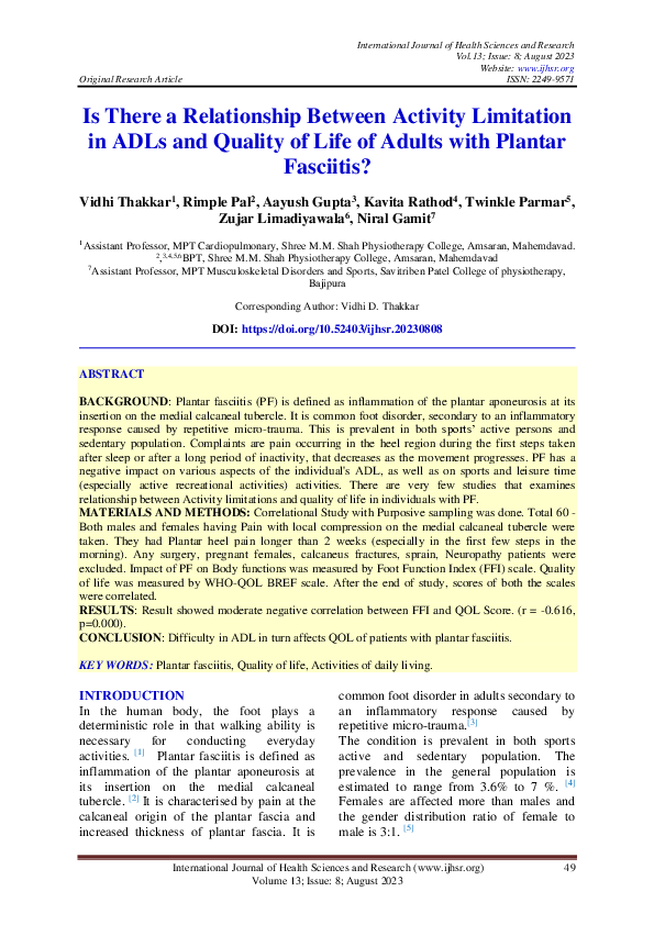 Pdf Is There A Relationship Between Activity Limitation In Adls And