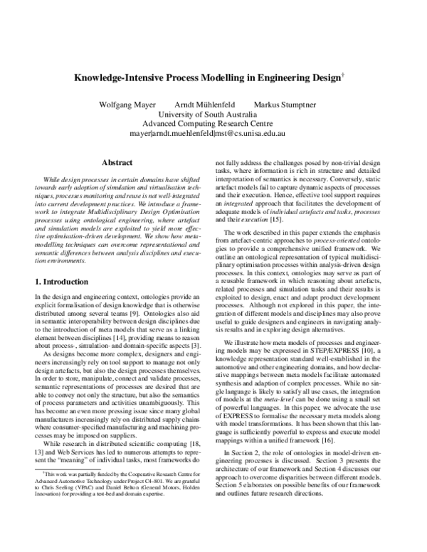 (PDF) Knowledge-Intensive Process Modelling in Engineering Design