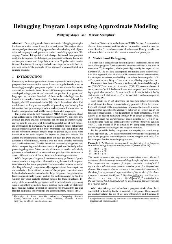 Pdf Debugging Program Loops Using Approximate Modeling Markus Stumptner