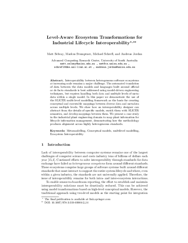 (PDF) Level-Aware Ecosystem Transformations for Industrial Lifecycle Interoperability