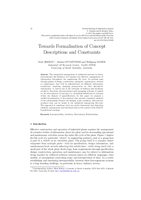 (PDF) Towards Formalisation of Concept Descriptions and Constraints