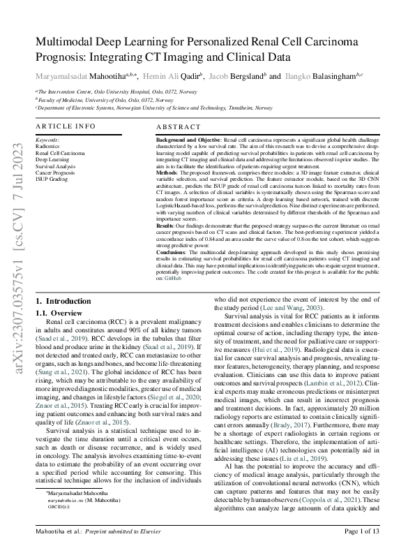 (PDF) Multimodal Deep Learning for Personalized Renal Cell Carcinoma ...