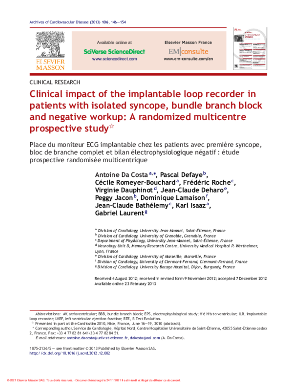 (PDF) Clinical impact of the implantable loop recorder in patients with ...
